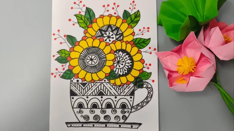 幼儿创意线描画|金灿灿的向日葵