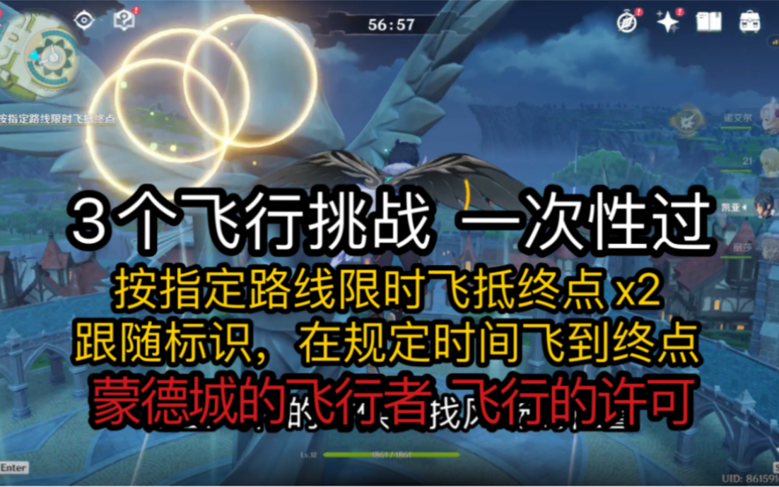 按指定路线限时飞抵终点 跟随标识,在规定时间飞到终点 蒙德城的飞行...