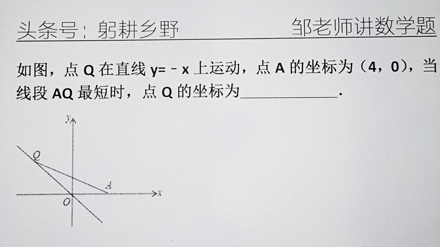 一次函数与动点问题:Q点到直线y=-x最短距离AQ,求Q的坐标