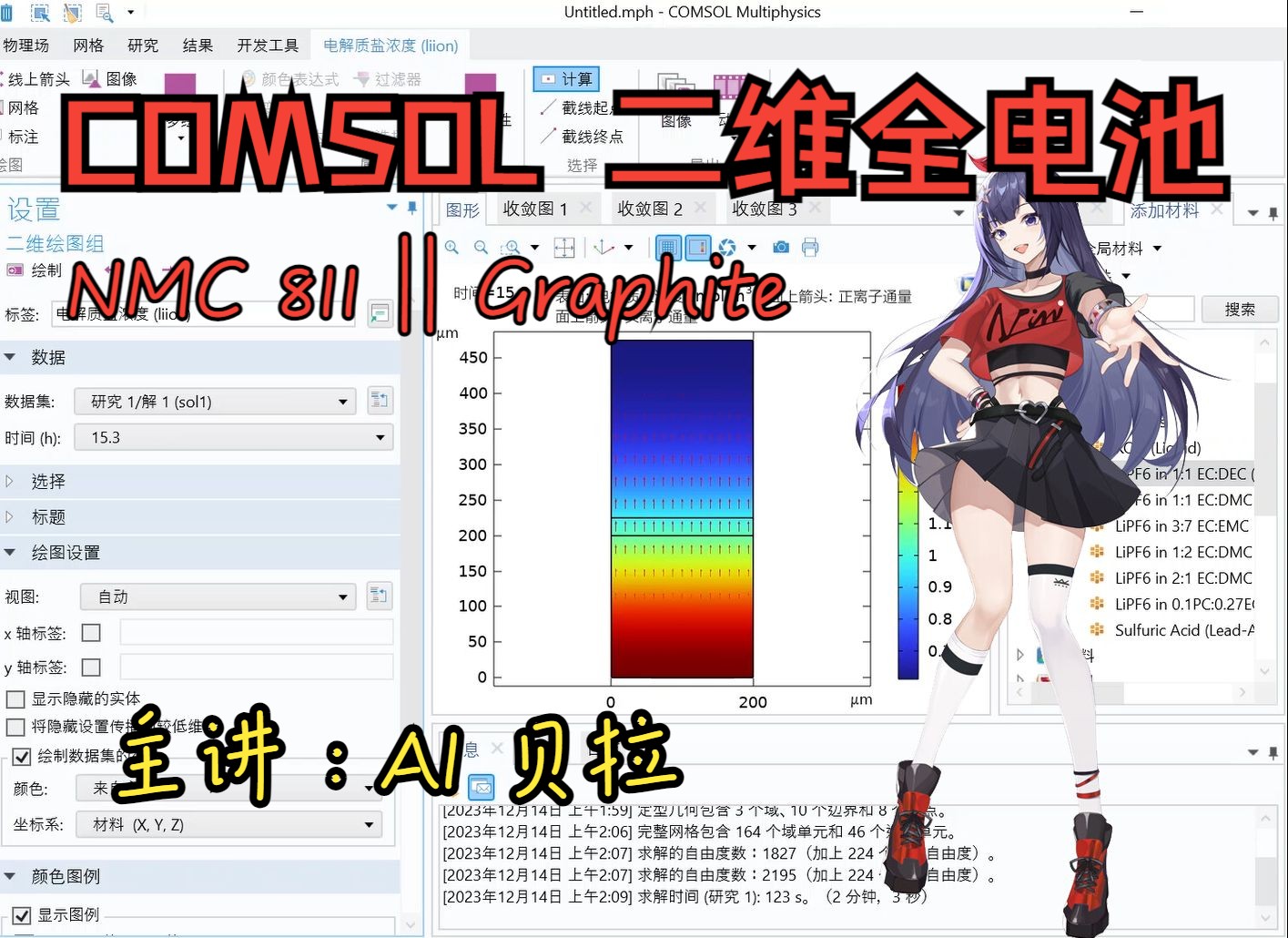 【COMSOL】锂离子电池:模拟二维全电池的倍率性能
