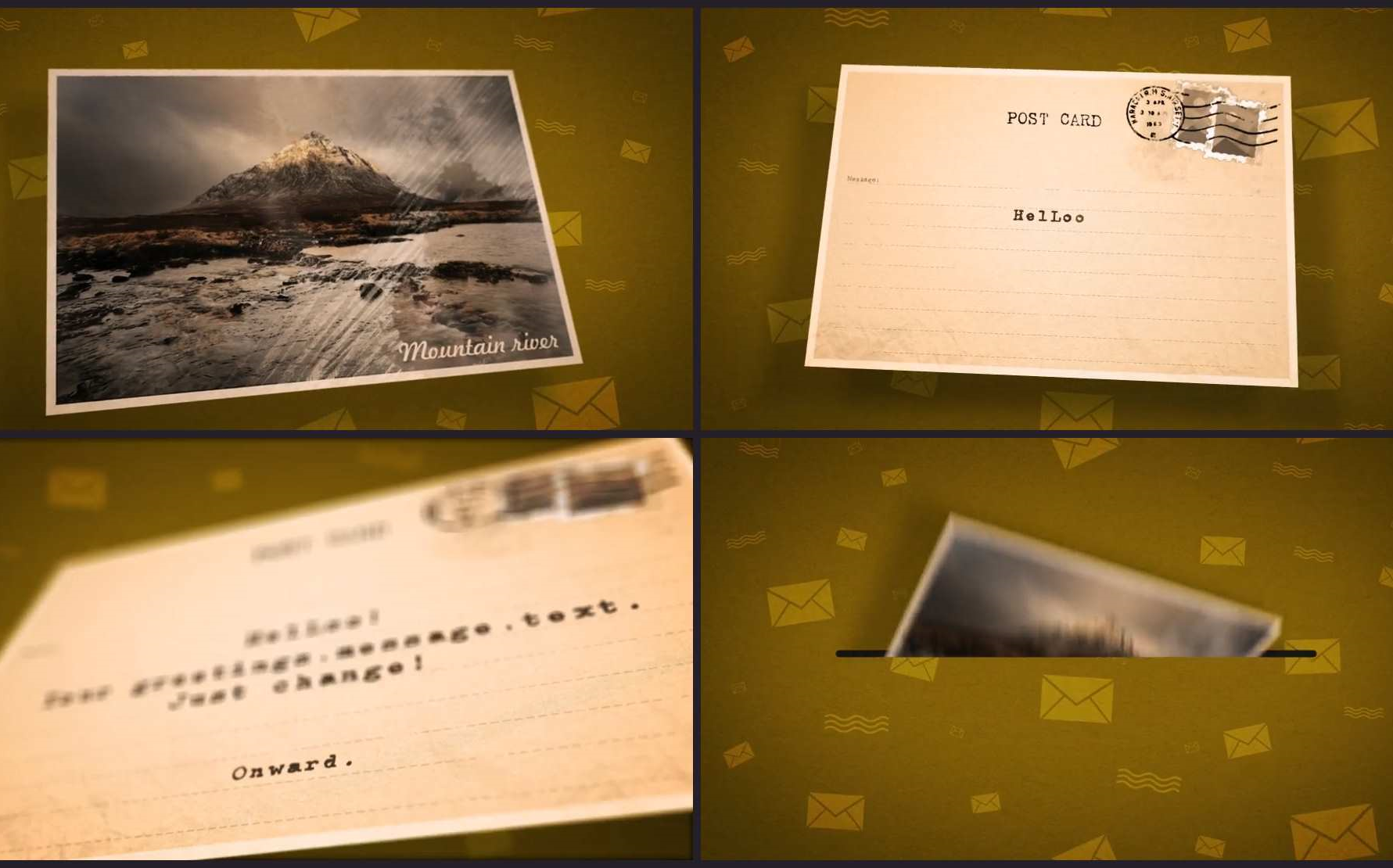 AE模板-明信片展示视频邮件信封投递信封写信