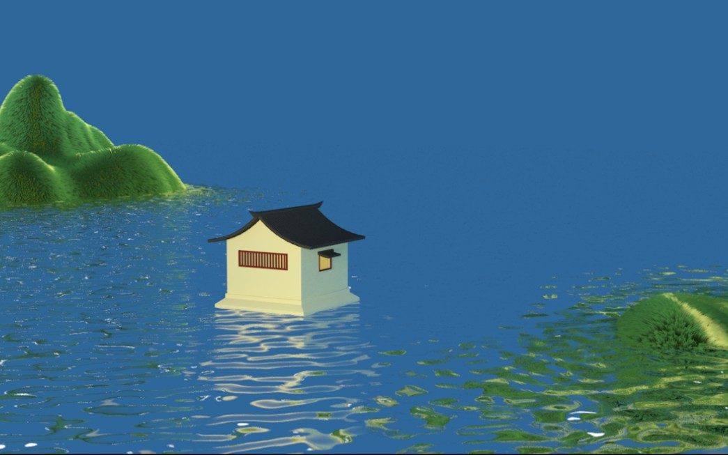C4D做水中小房子