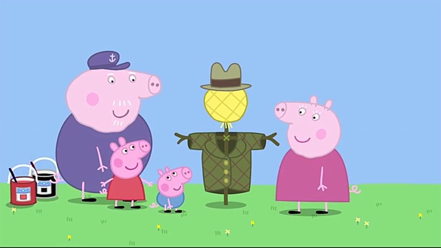 佩奇乔治帮助爷爷制作稻草人,这是要做什么呢?