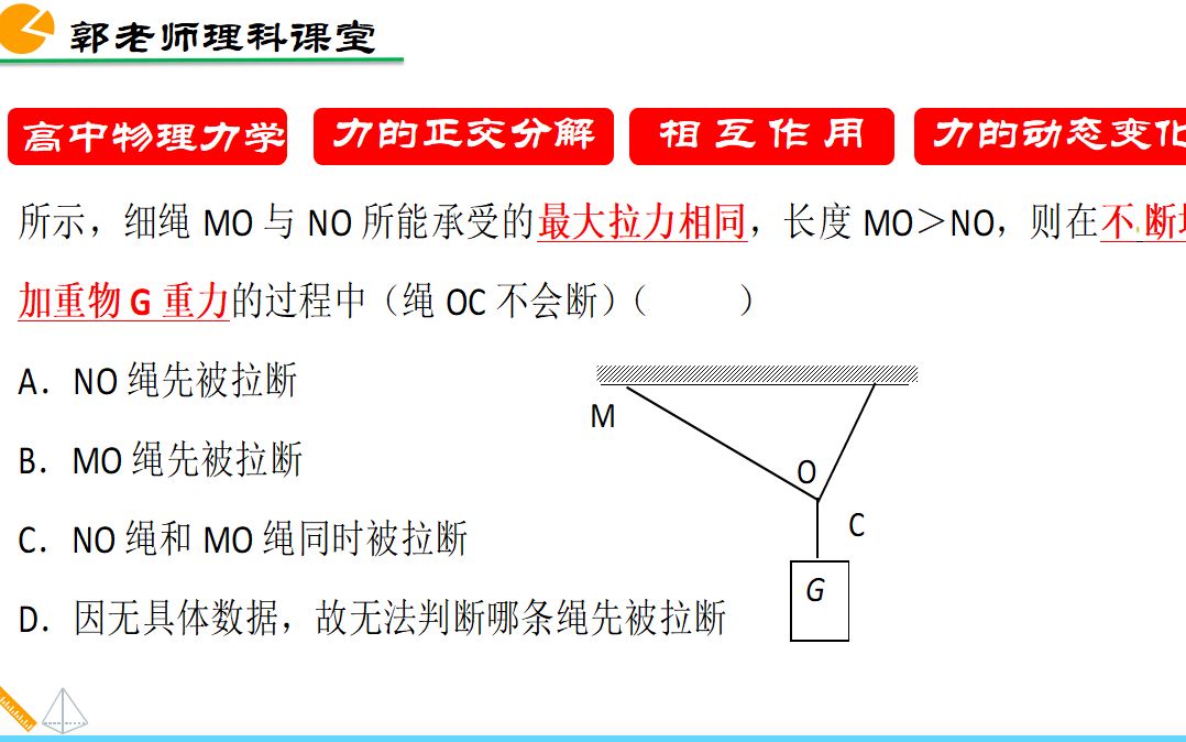 高中物理力学,两根长短不等的细绳拉同一个物体,哪根先拉断?