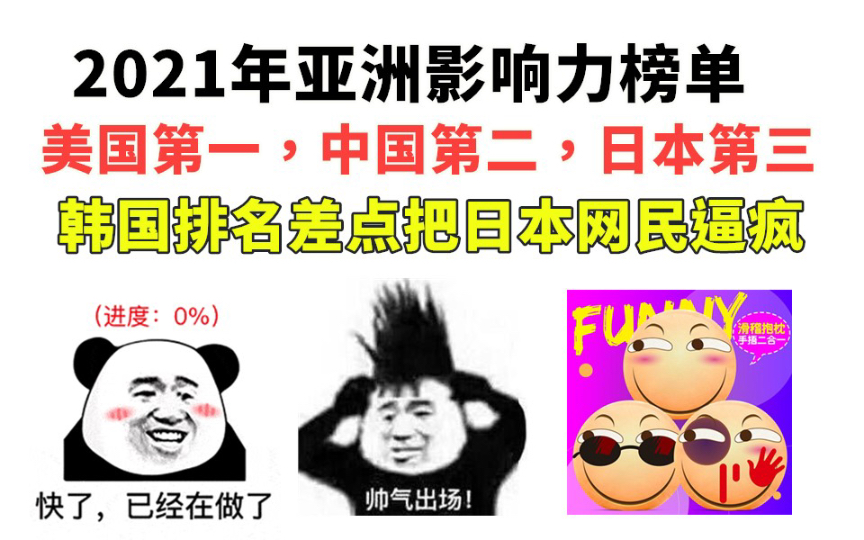 醉了!亚洲影响力排行榜,美国第1,中国第2,日本第3,韩国的排名差点把...