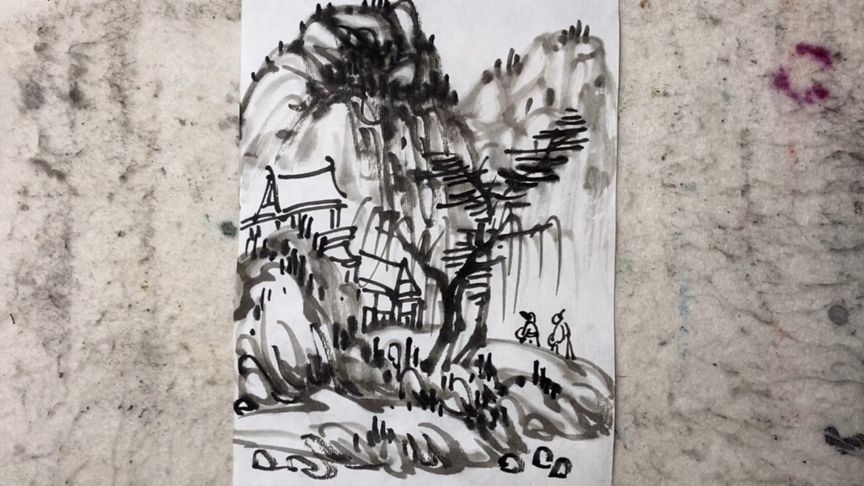 简单国画山水画教程,游山图