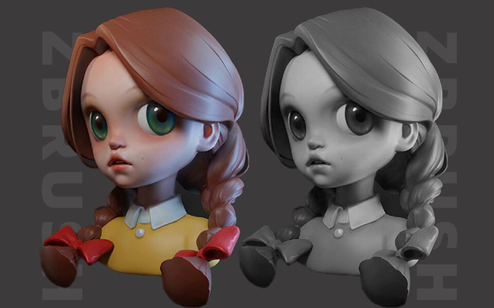 【zbrush教程】卡通角色头部全流程制作,0基础也能学会的ZB雕刻案例