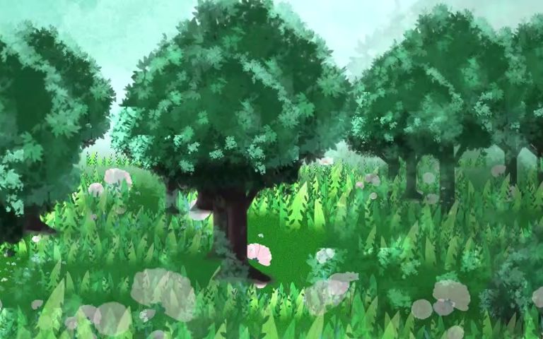 视频素材丨4k卡通树木森林冲屏背景