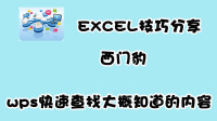 办公软件技巧分享excel和wps快速朝找模糊的内容