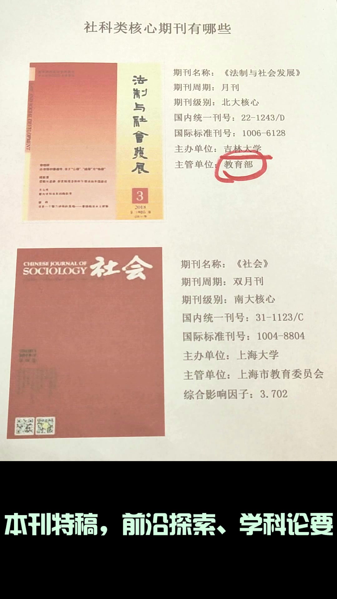 社科类核心期刊有哪些