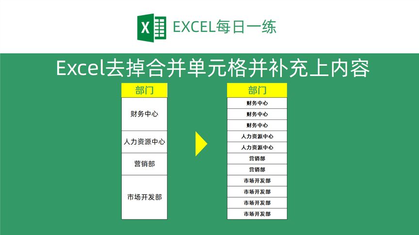 Excel 2种方法去掉合并单元格的内容并补充上内容!