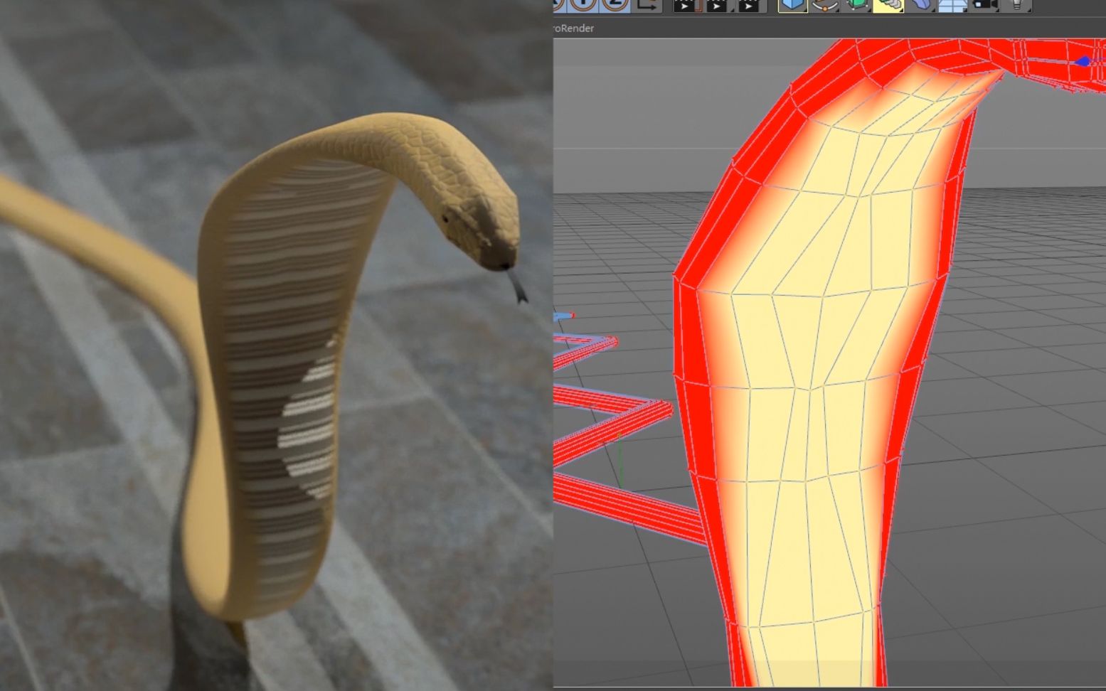 C4D建模黄金蛇+动画+材质渲染AE