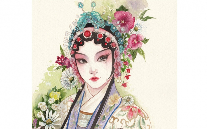 【手绘】大花手绘——古风手绘水彩——笑cry的戏子
