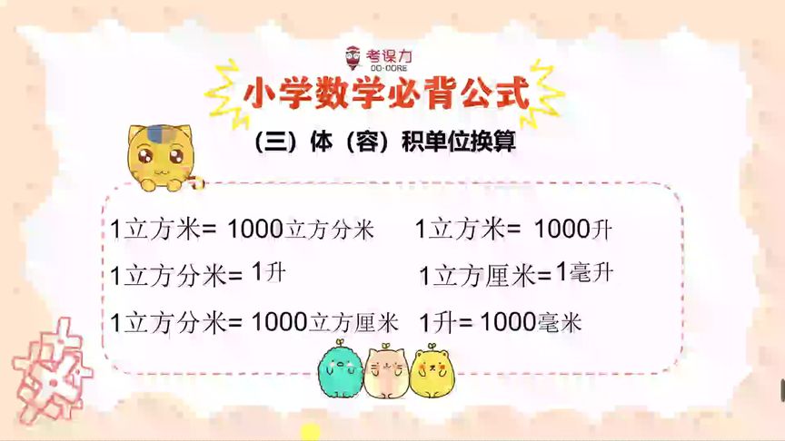 #小学数学公式 #小学数学 基础公式三:体积容积单位换算