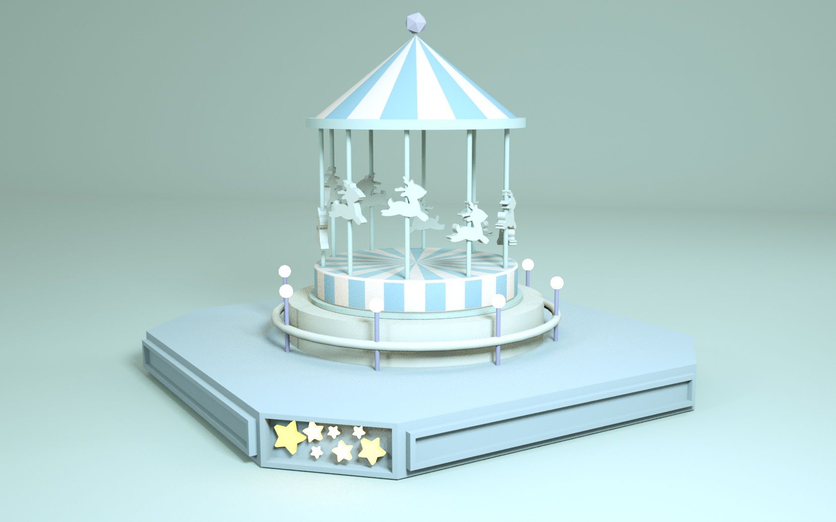 【C4D教程】C4D建模可爱旋转木马场景02