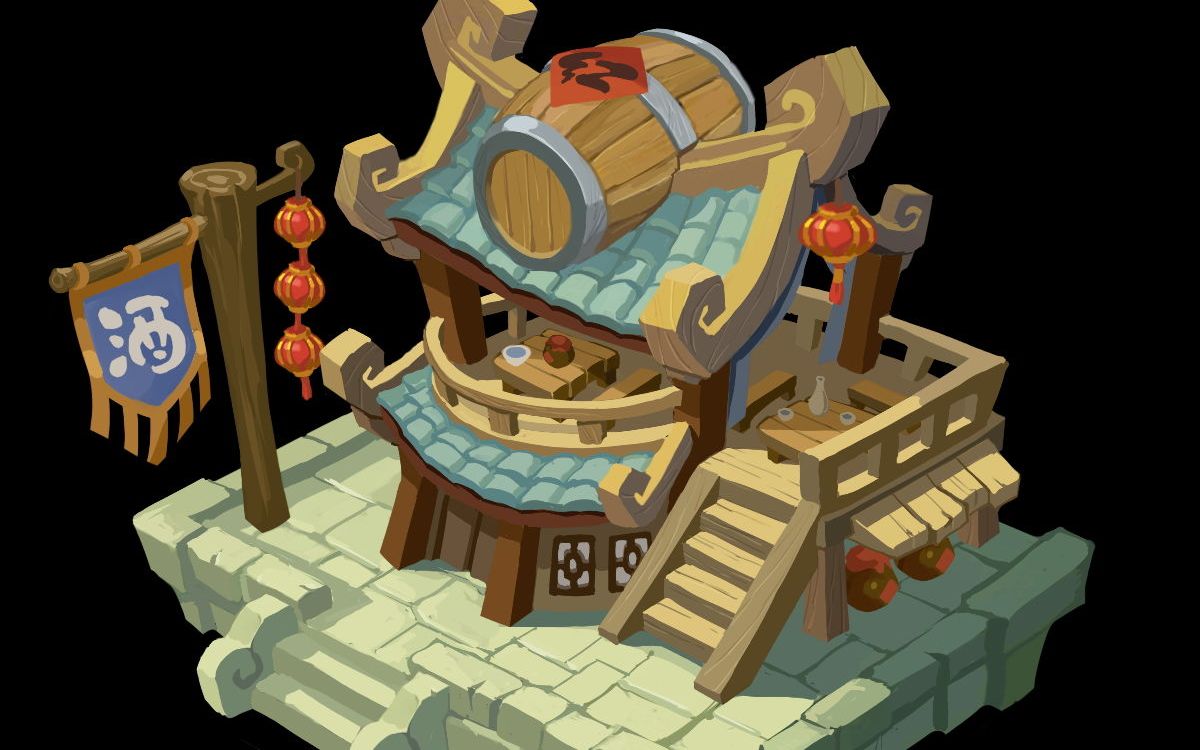 3Dmax游戏房屋 场景 酒馆模型制作 你的酒馆对我打了烊