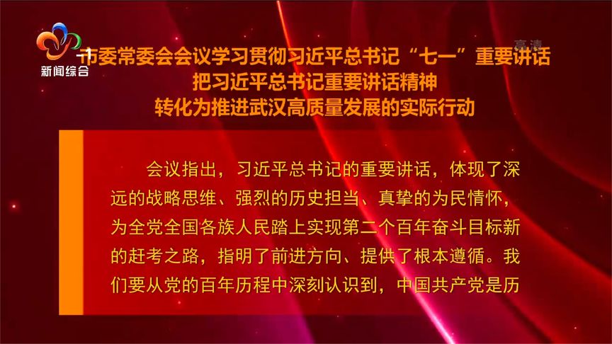 市委常委会会议学习贯彻习近平总书记“七一”重要讲话
