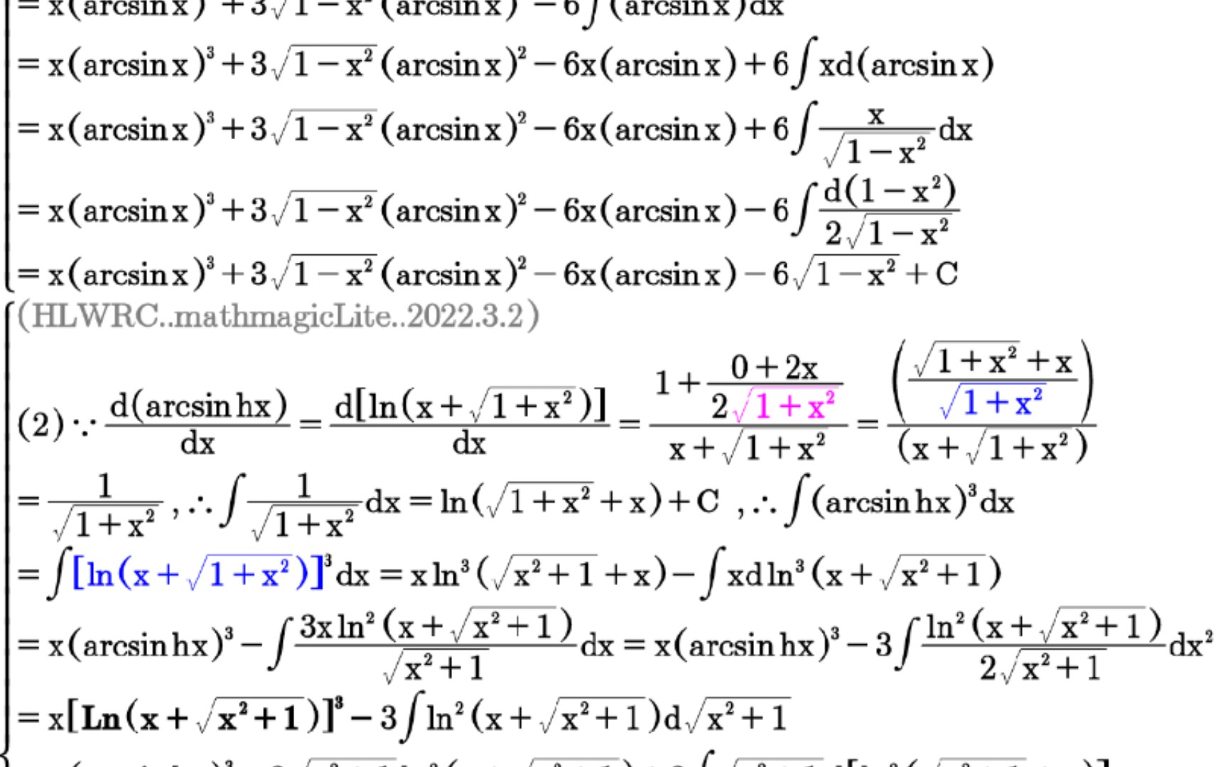 【不定积分分部积分法】求解∫(arcsinx)^3dx和∫(arcsinhx)³dx=∫ln³...