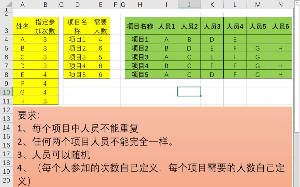 Excel VBA:项目与人次随机匹配