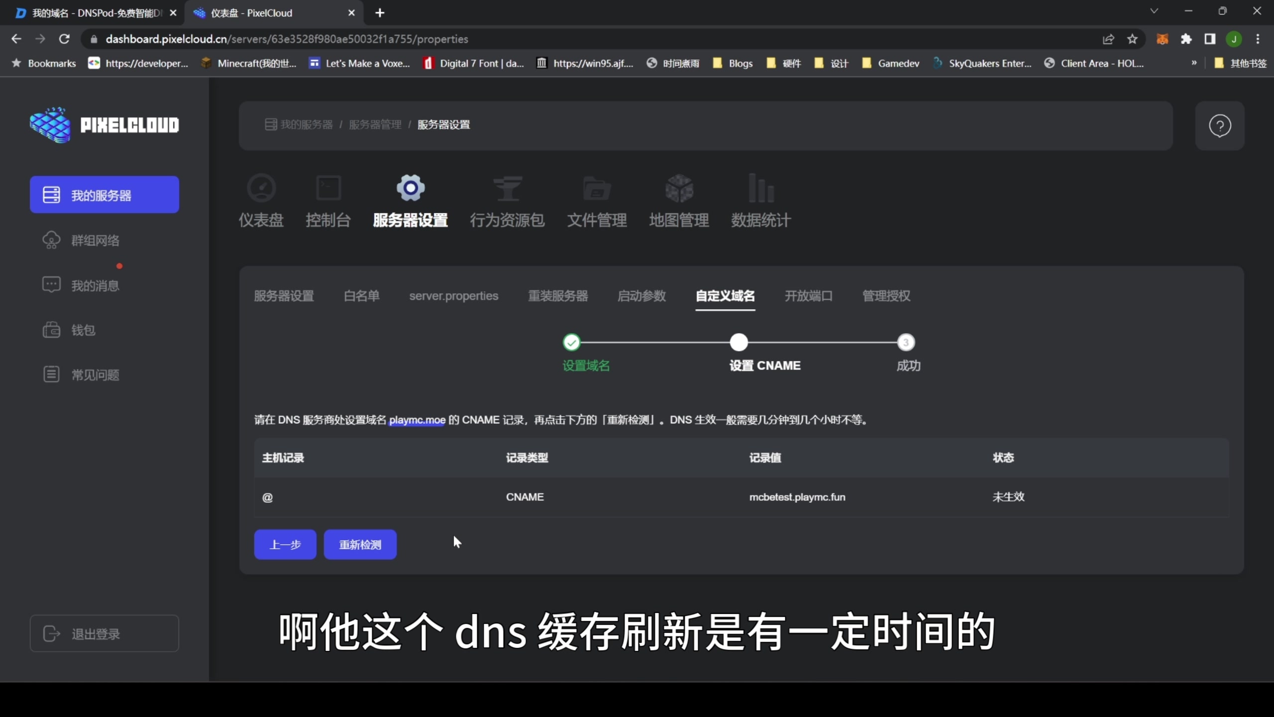 PixelCloud 上 MC 开服如何设置自定义域名