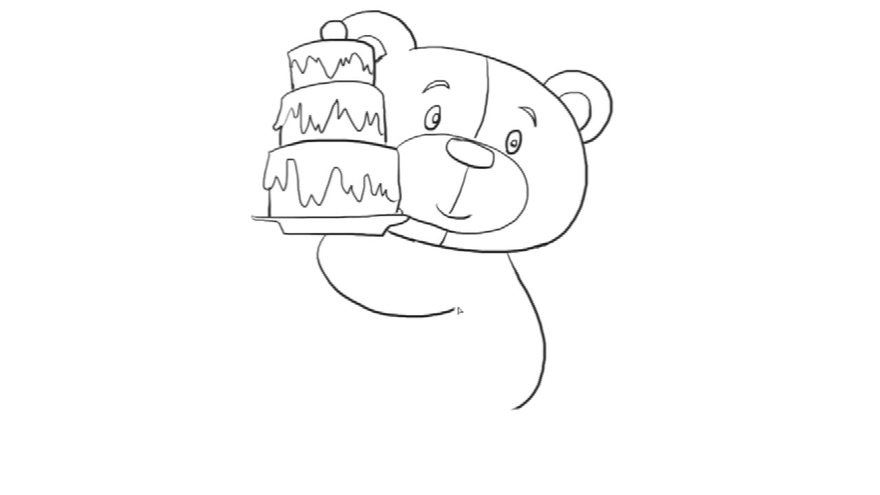 可爱的小熊与生日蛋糕儿童卡通简笔画