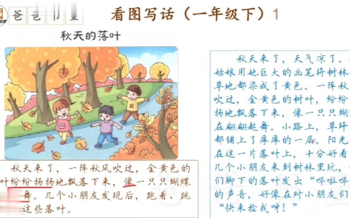 小学生看图写话课程 秋天的落叶
