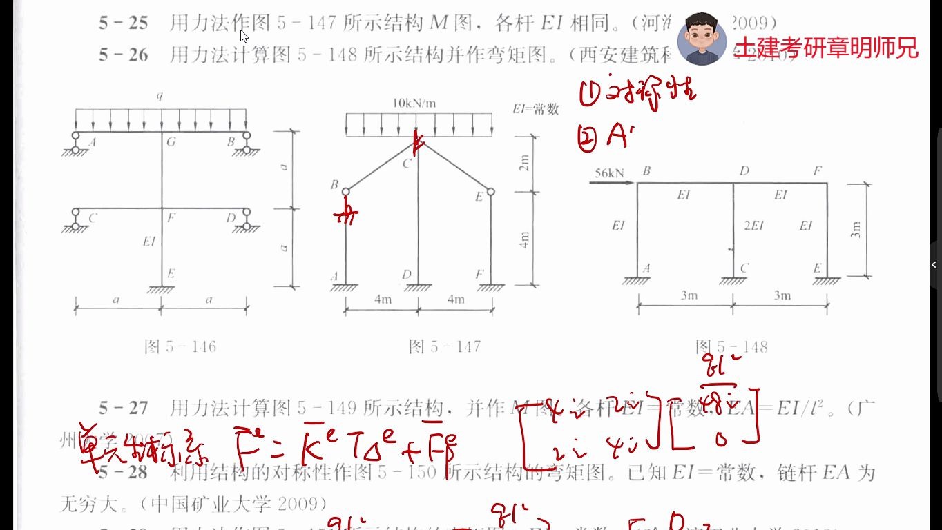 结构力学从零开始/章明师兄——第五章:力法练习题5-25(知识点:对称性...