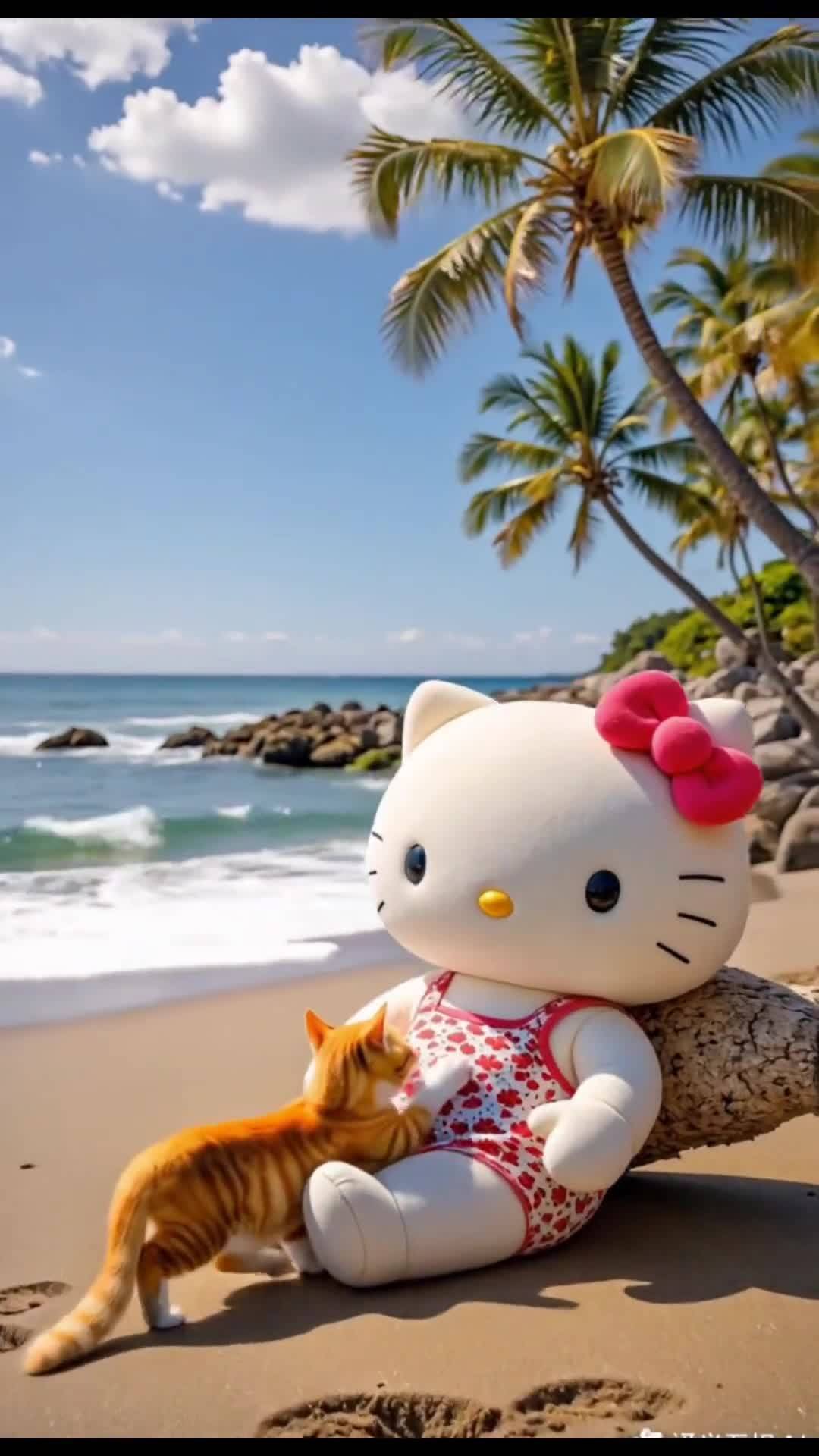 动漫:猫咪在海边发现晕倒的凯蒂猫