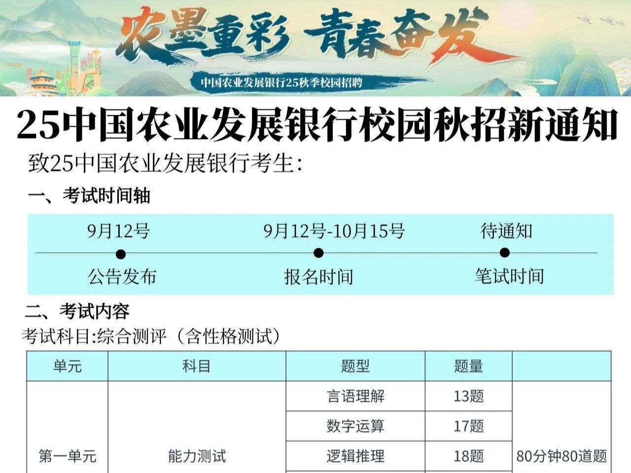 25中国农业发展银行秋招来了,今年是蕞简单的一年!
