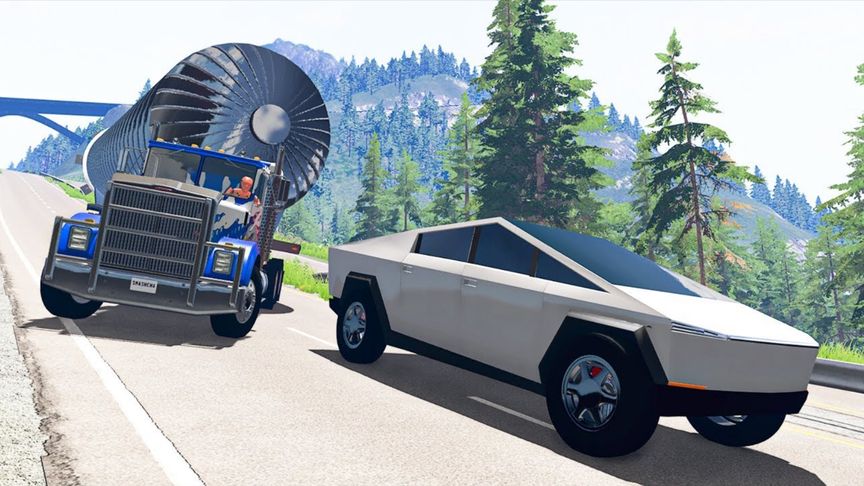 BeamNG:超载油罐车开足马力下坡失控连环相撞车祸,拟真车祸模拟