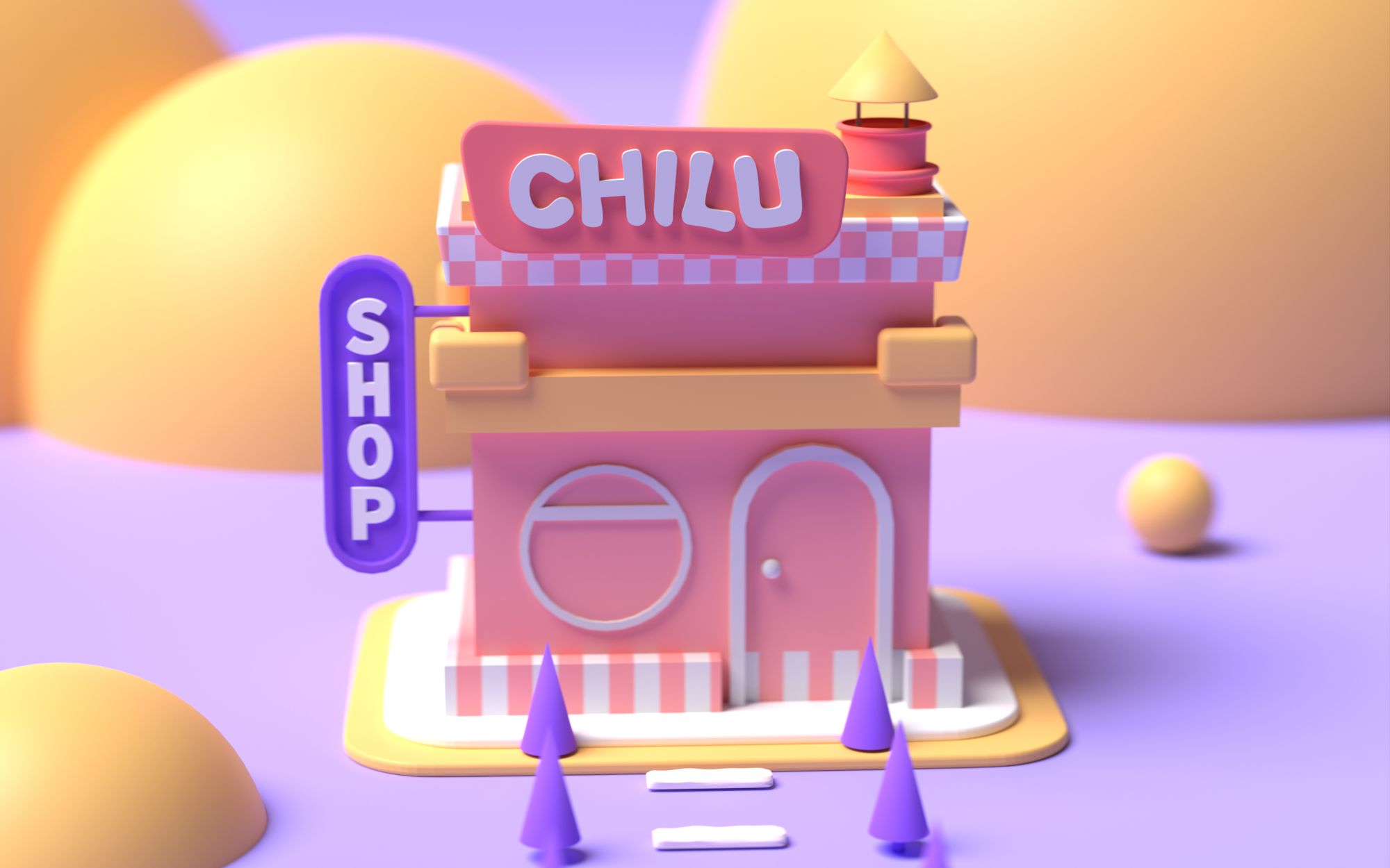 c4d建模+oc渲染卡通风小房子小洋房建模