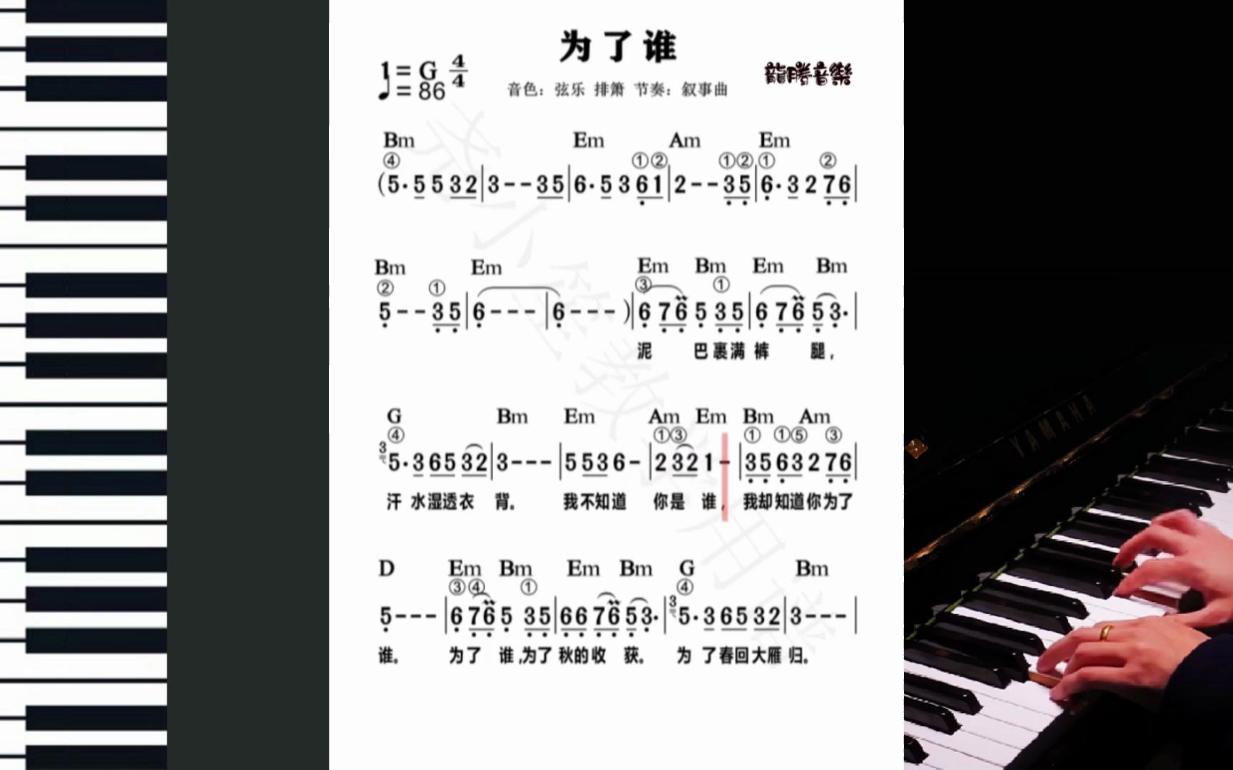 ...琴钢琴电钢琴入门动态简谱练习曲《为了谁》 跟着节拍唱谱 依照指法...