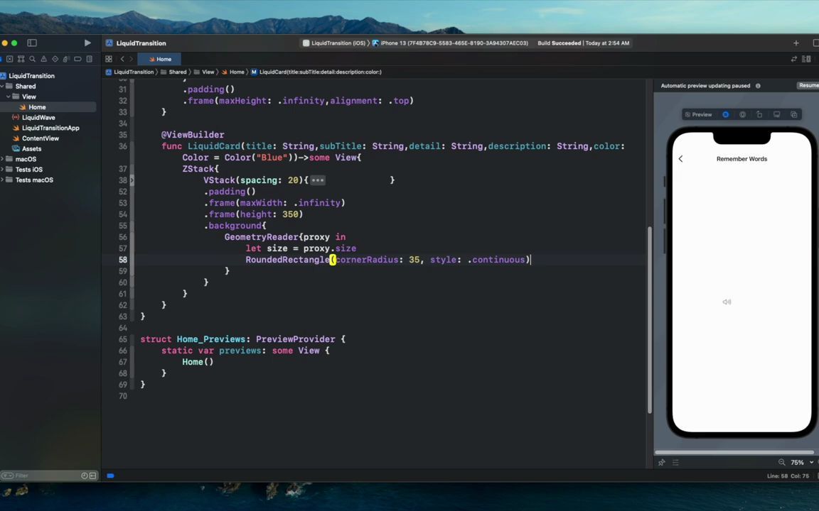 SwiftUI 流体卡动画 - 液体过渡 - Xcode 13 - SwiftUI 教程