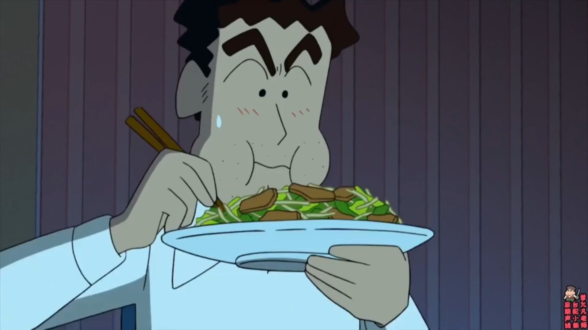 【蜡笔小新】美伢下厨用铁锅炒韭菜猪肝一边看电影一边吃很幸福哦