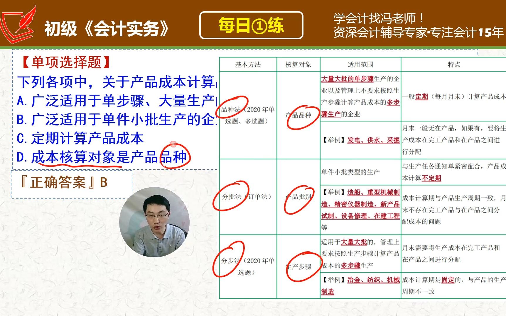 初会《会计实务》每日一练第347天,产品成本计算方法对比