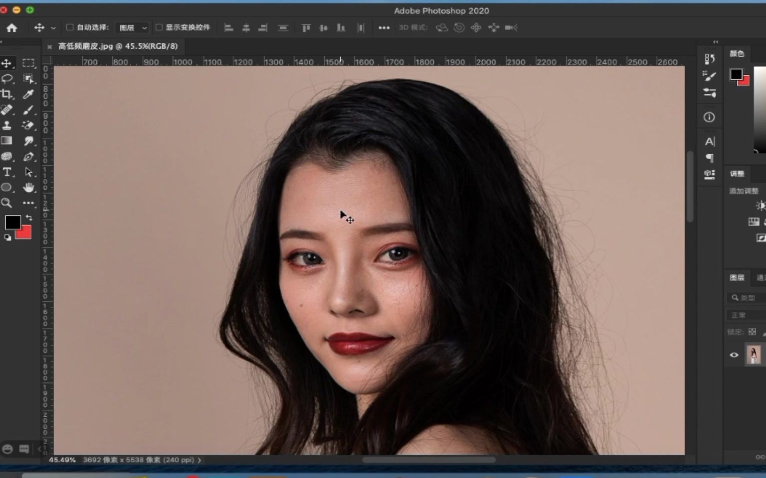 PS人像修图技巧——高低频磨皮