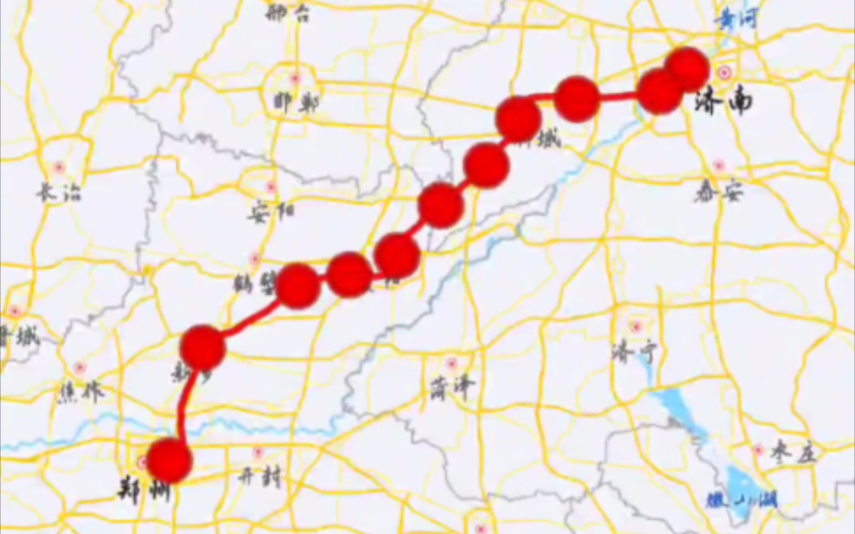 G4624次列车(郑州东~济南西)线路地图模拟