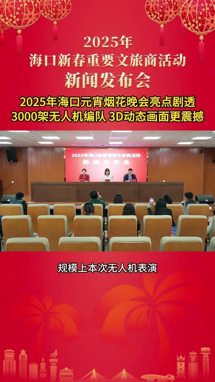 2025年海口元宵烟花晚会3000架无人机编队,3D动态画面更震撼