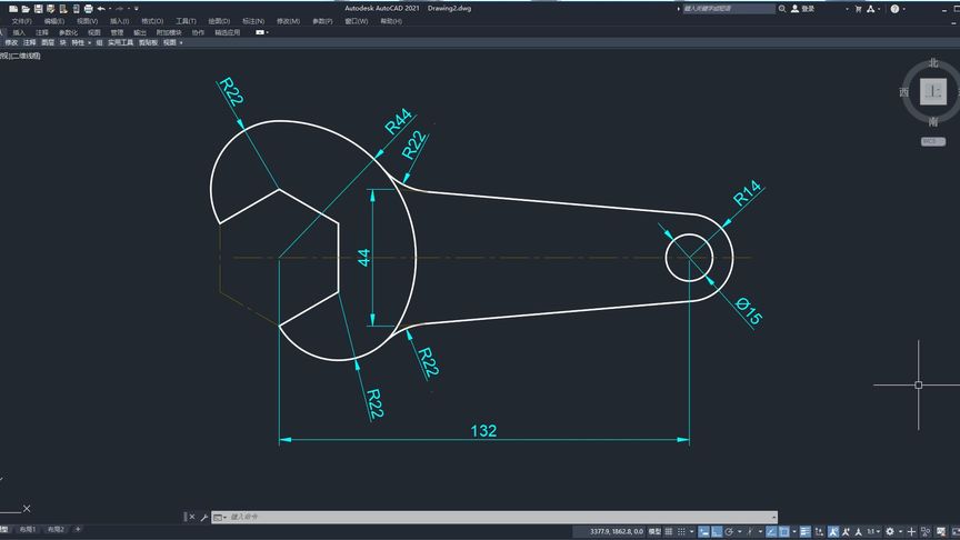 CAD扳手绘制,圆弧绘制技巧和临时追踪点的运用技巧