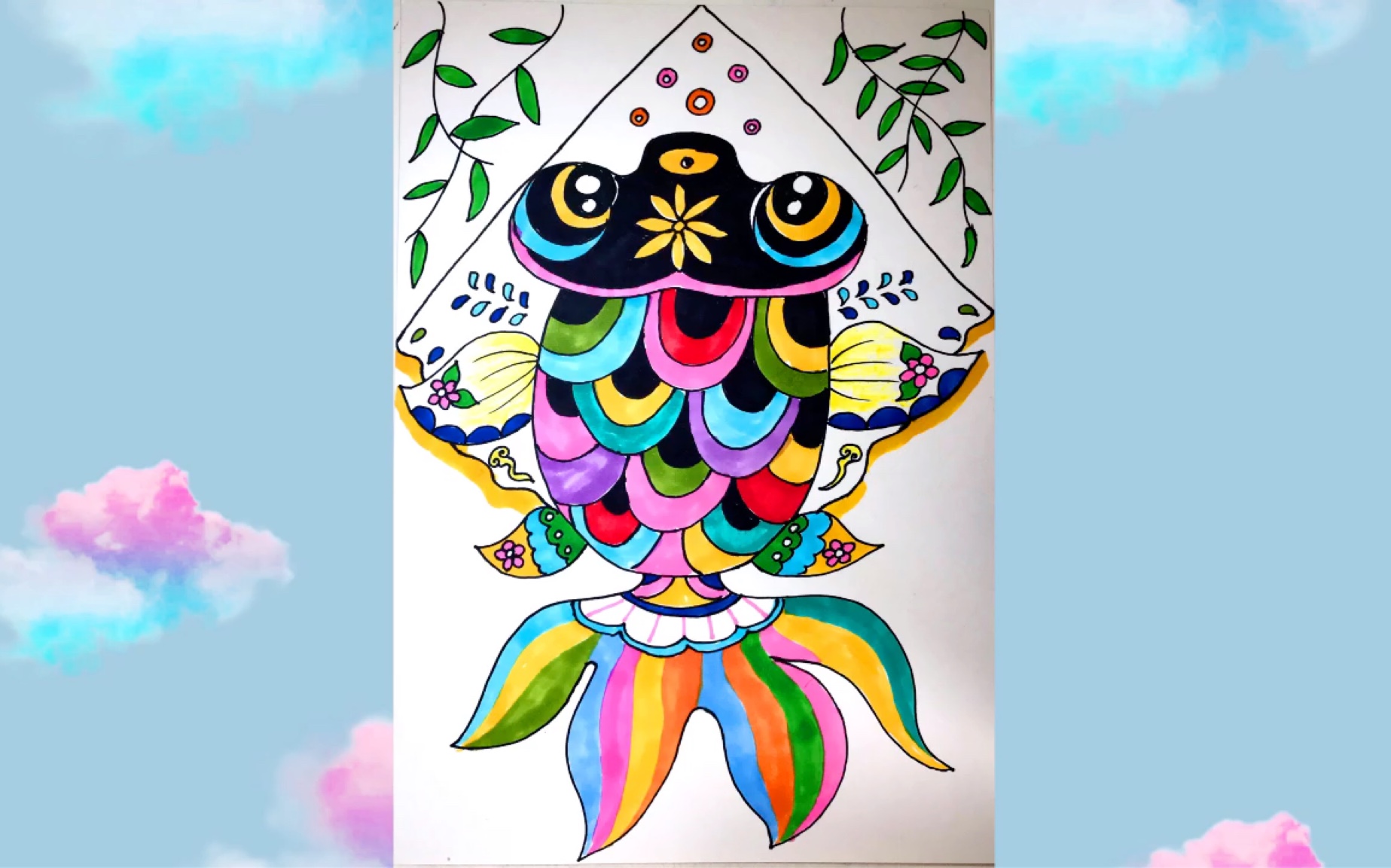 儿童画 金鱼风筝/教程