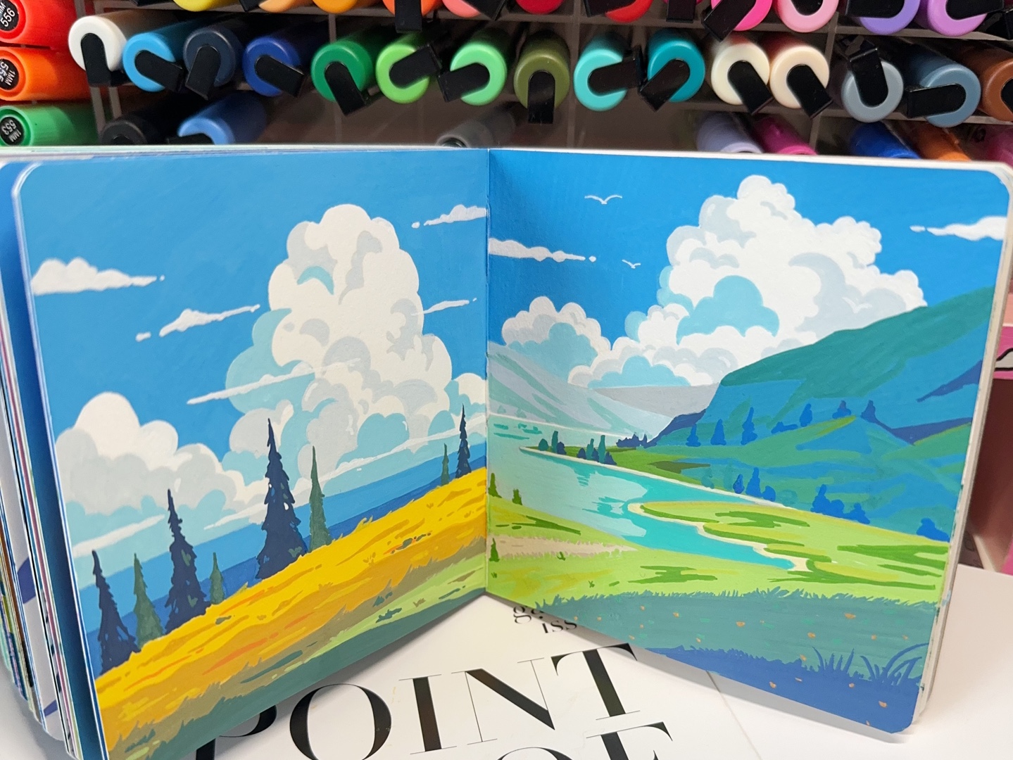 丙烯马克笔风景画|画画过程很解压