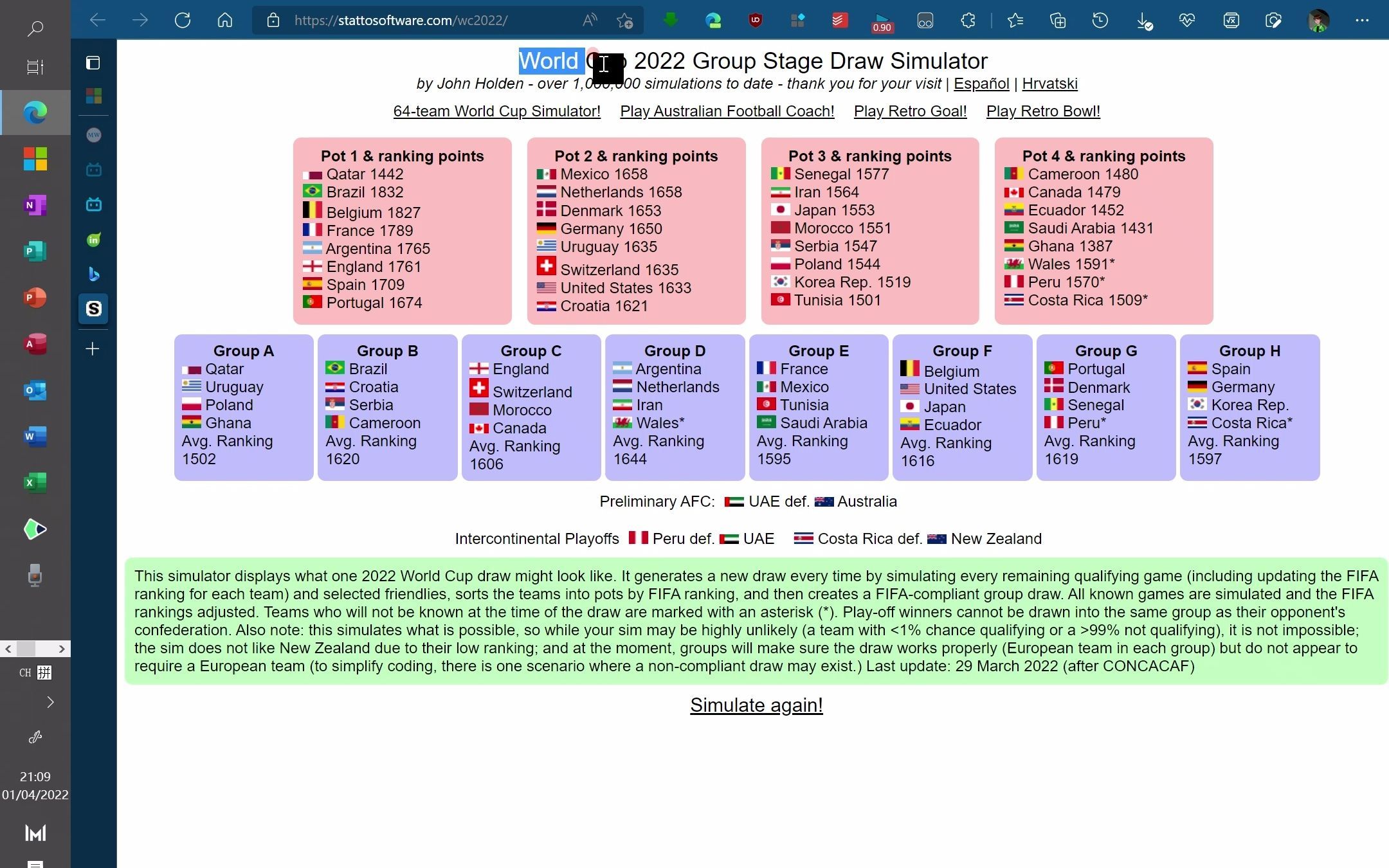 FIFA 2022卡塔尔世界杯Group Stage分组模拟器