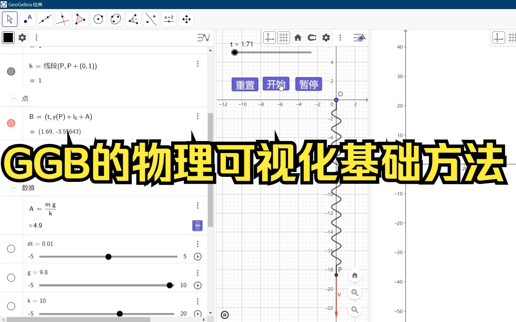 用geogebra模拟物体运动的四种基础方法(以竖直弹簧为例)