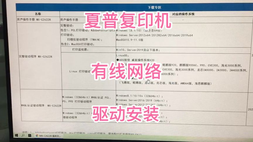 夏普A3复印机驱动安装,最好选择官方,对应操作系统的驱动程序