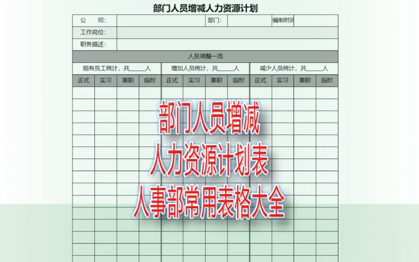 部门人员增减人力资源计划表,人事部常用表格大全