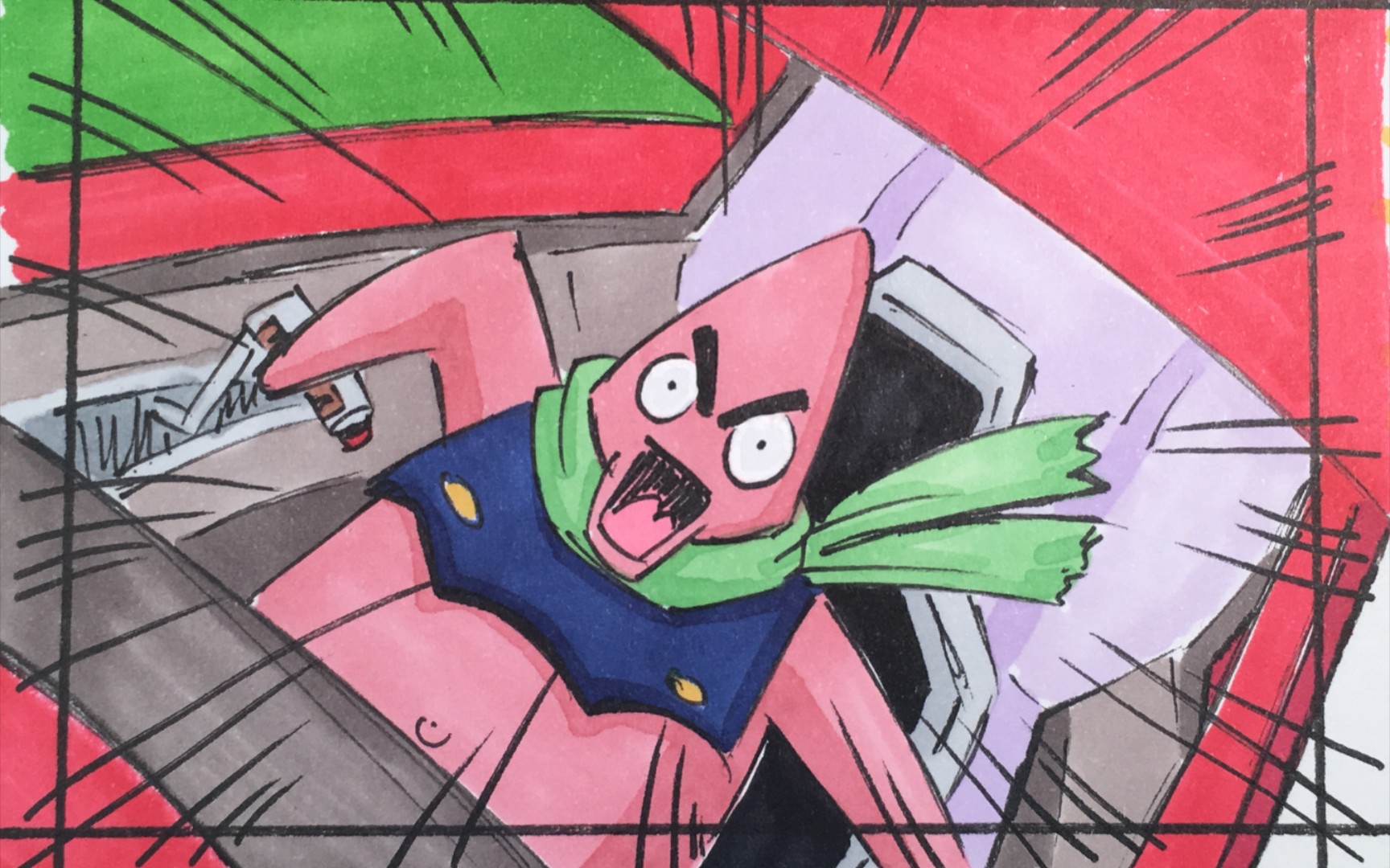 ...章鱼哥 以及 海绵宝宝》超级机器人大战 画渣 马克笔 手绘PPT动画