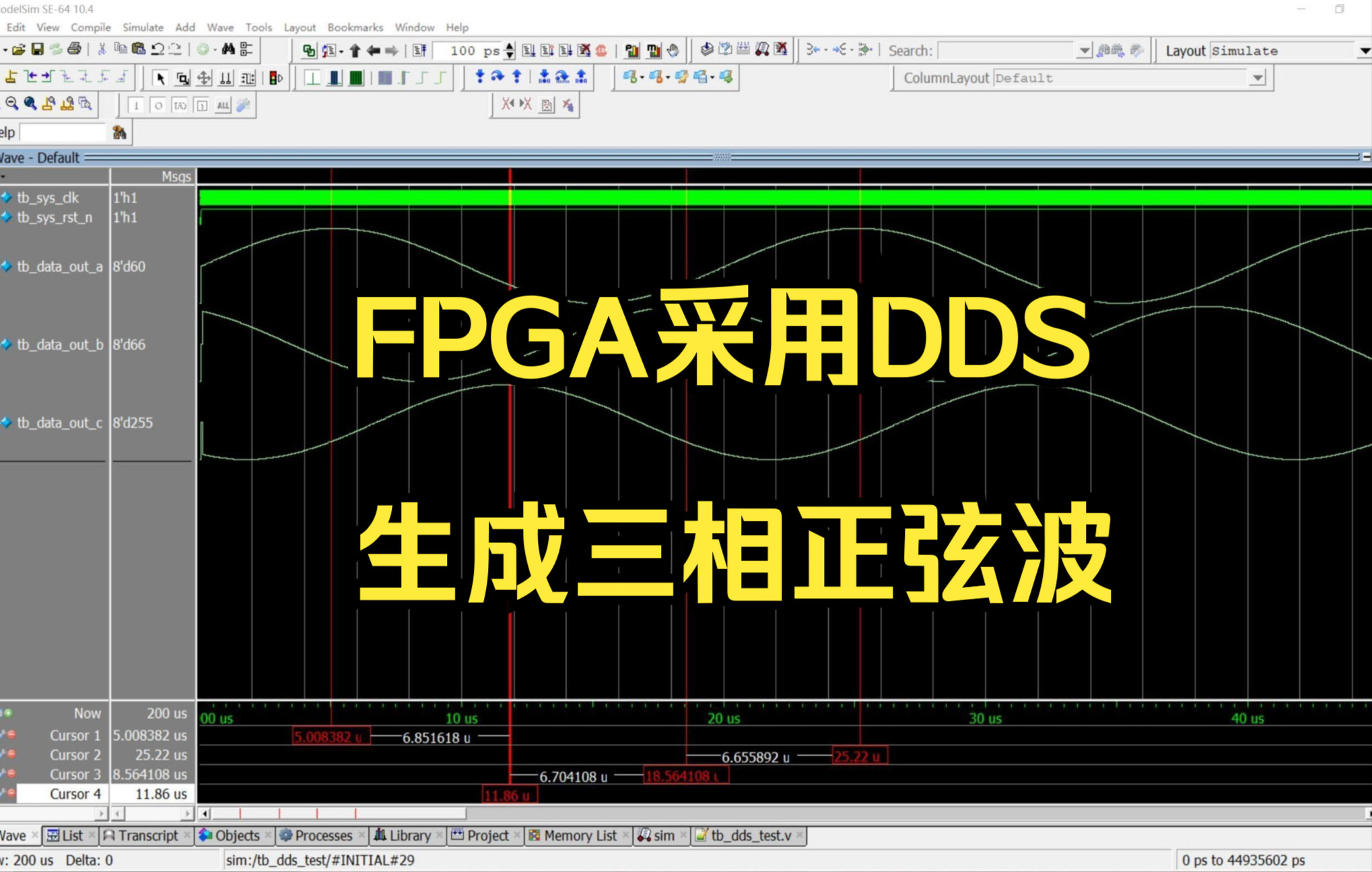 FPGA采用DDS生成三相正弦波,Verilog HDL编写,modelsim仿真