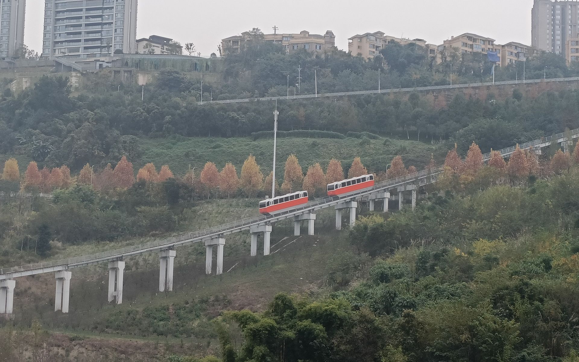 4K(老重庆的缆车记忆)【Rail】重庆礼嘉智慧公园时光缆车 上行前方展望