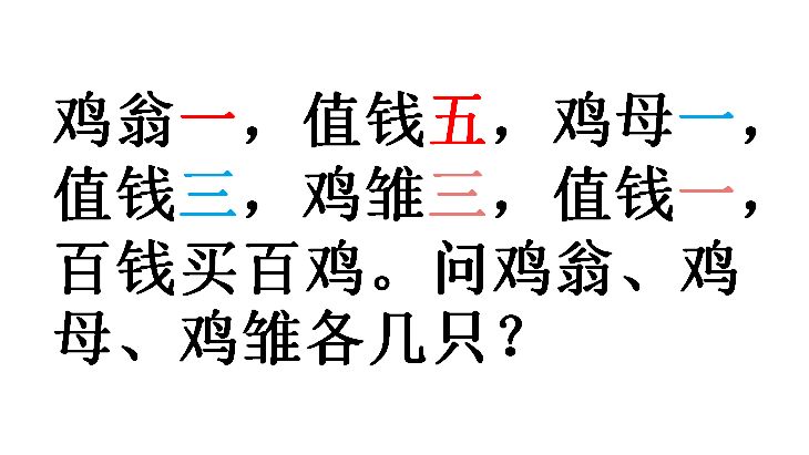 中国古代算术著名的百鸡问题,一问多答的先例,你会吗