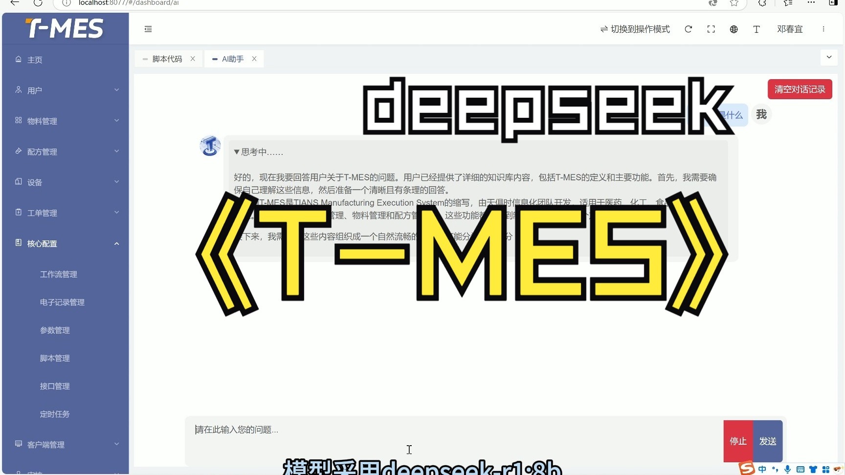 T-MES接入deepseek搭建本地知识库读取数据库数据